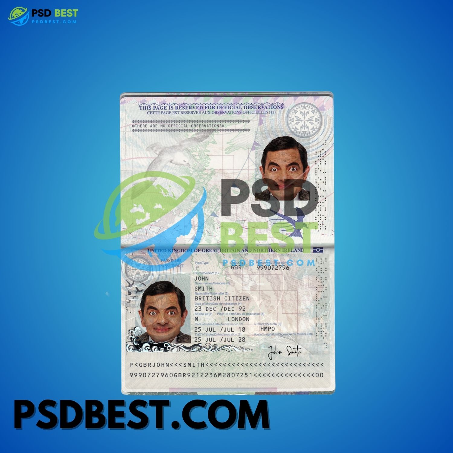 United Kingdom (UK) Passport Fully Editable Template In PSD Format V3 ...